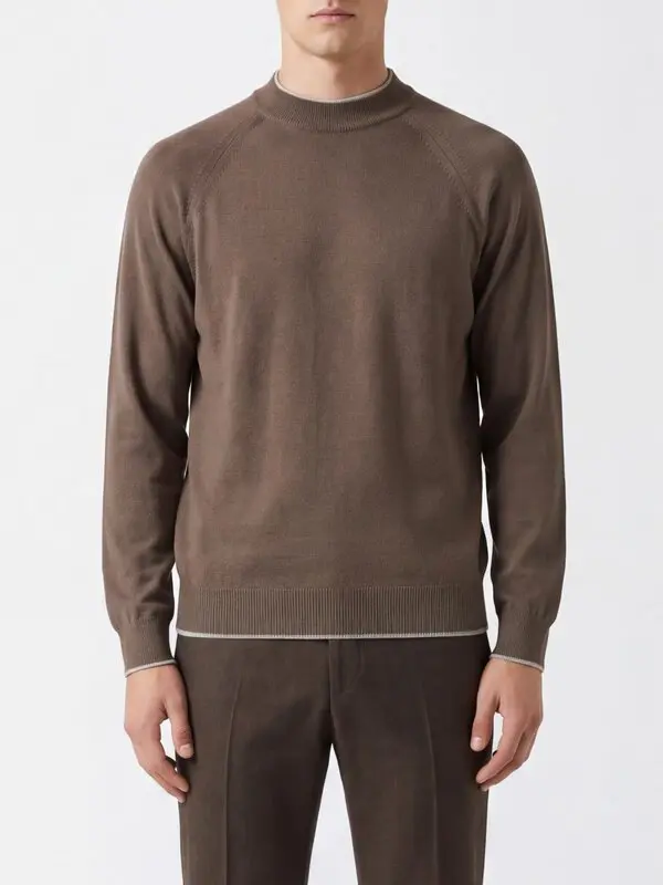 Eleventy Long-sleeved Crewneck Sweater In Pure Wool - Dark
