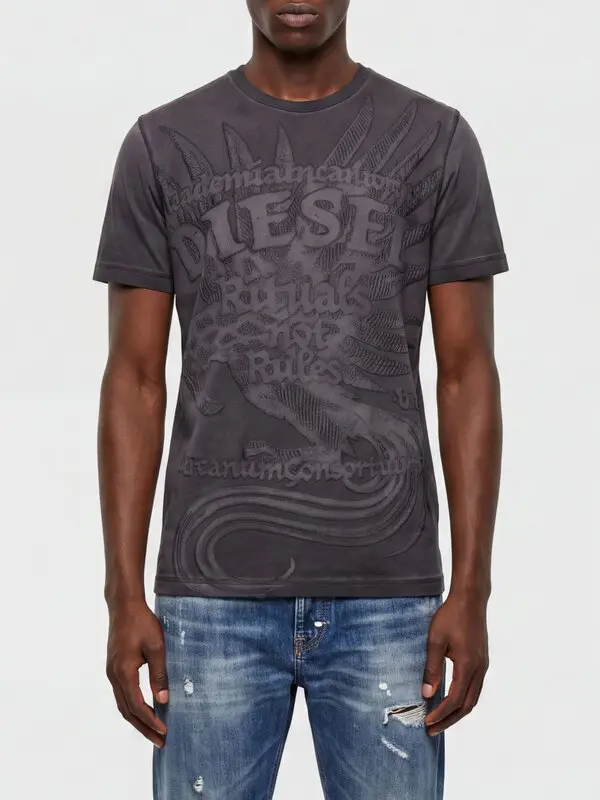 DIESEL® Slim Fit Graffiti Logo Print T-shirt In Cotton - Violet