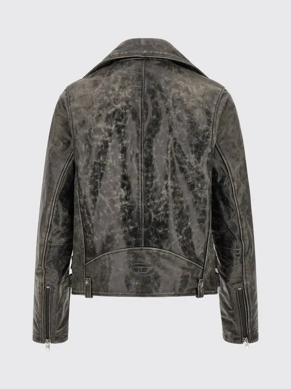 DIESEL® Distressed Effect Leather Biker Jacket With Buckle Detail