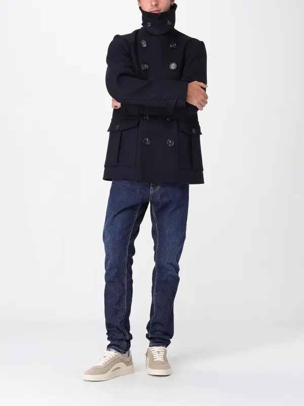 Dsquared2 Double-breasted Short Coat In Wool Blend - Blue
