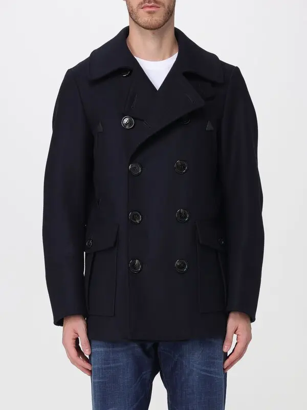 Dsquared2 Double-breasted Short Coat In Wool Blend - Navy
