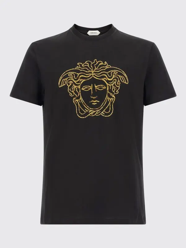 Versace Slim Fit Cotton T-shirt With Medusa Graphic Print - Black