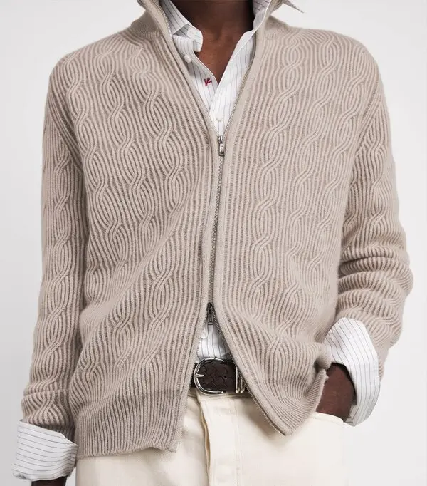 FIORONI CASHMERE Cashmere Cable-knit Zip-up Sweatshirt