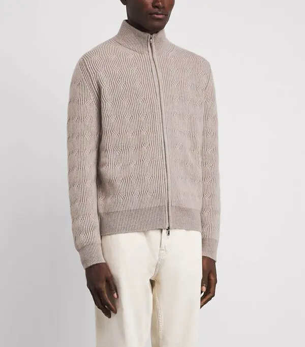 FIORONI CASHMERE Cashmere Cable-knit Zip-up Sweatshirt