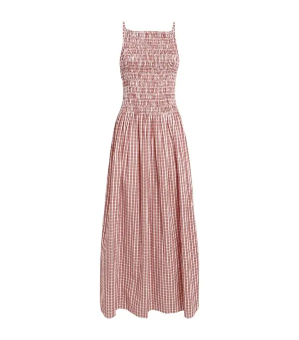 Faithfull The Brand Cotton Shirred Laia Midi Dress - Red