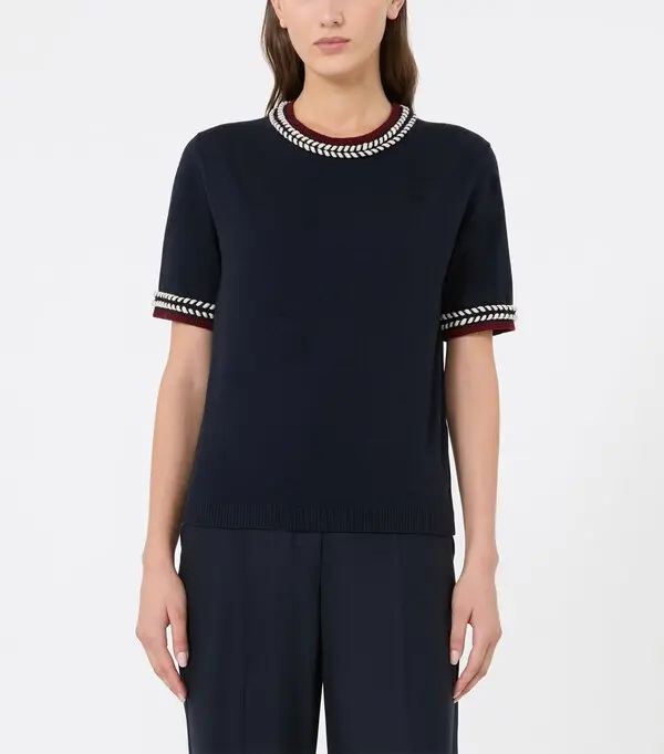 Max Mara Cotton Braid-detail Sweater - Navy