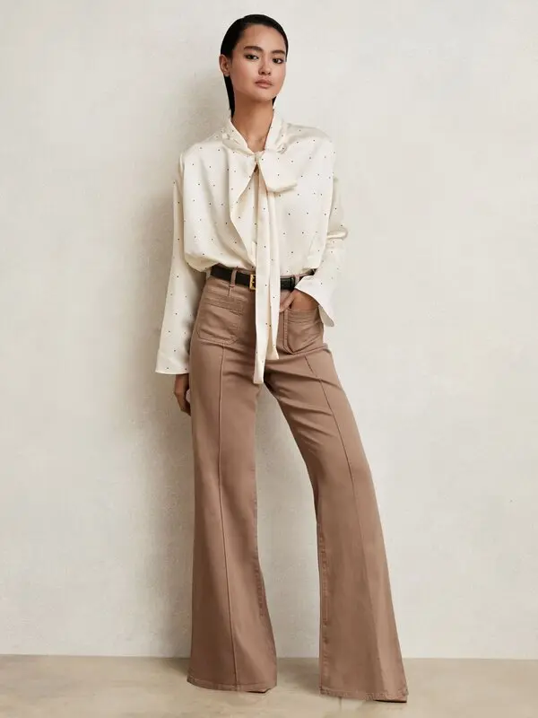 REISS Satin Polka Dot Tie Neck Blouse
