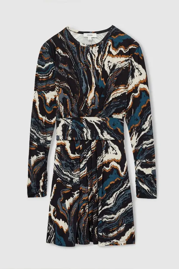 REISS Jasmine Abstract Print Jersey Mini Dress