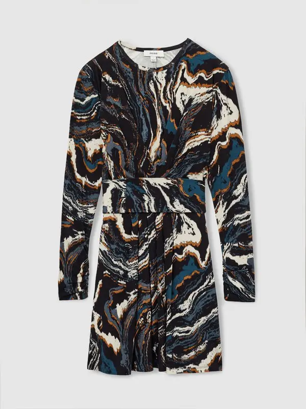 REISS Jasmine Abstract Print Jersey Mini Dress