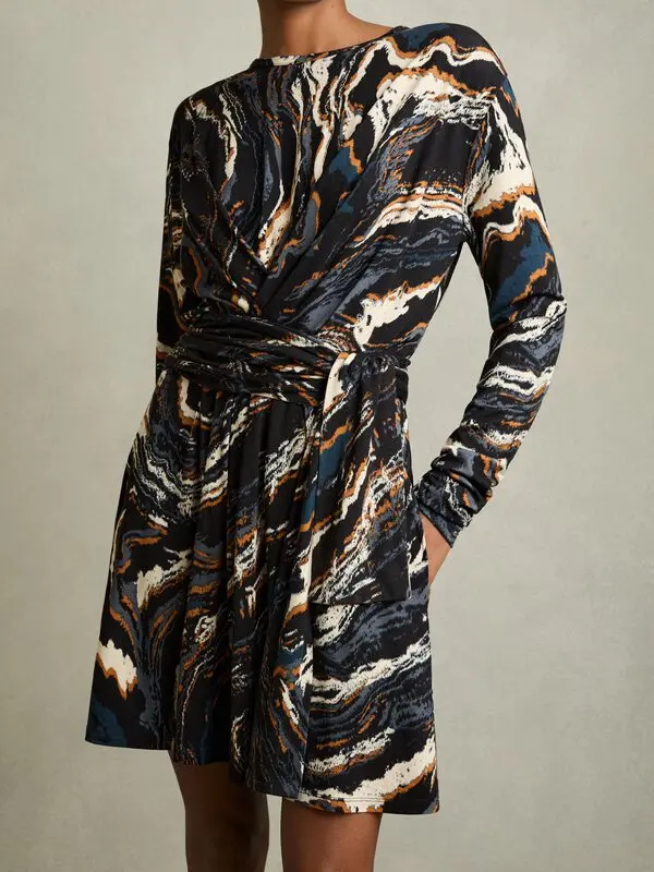 REISS Jasmine Abstract Print Jersey Mini Dress