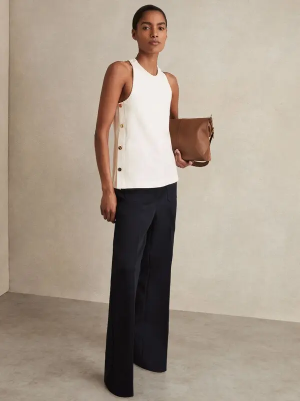 REISS Button Side Sleeveless Top - Ivory