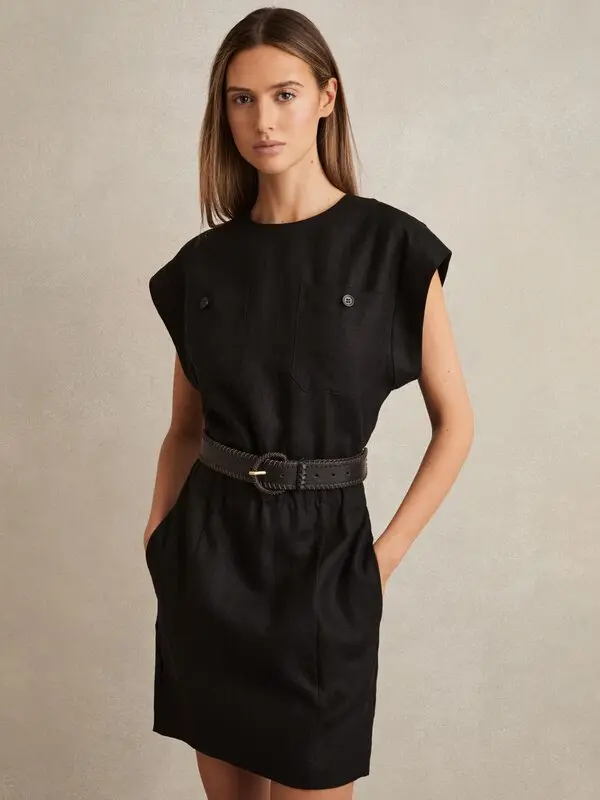 REISS Linen Short Sleeve Mini Dress