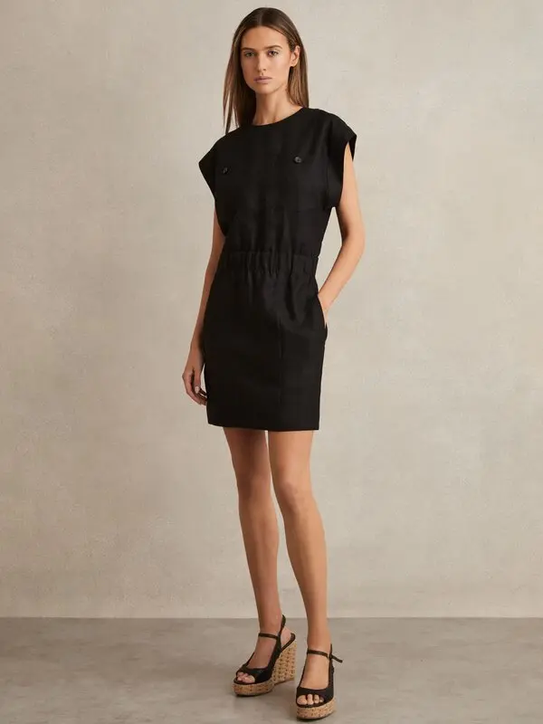 REISS Linen Short Sleeve Mini Dress