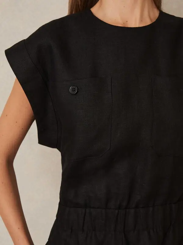 REISS Linen Short Sleeve Mini Dress