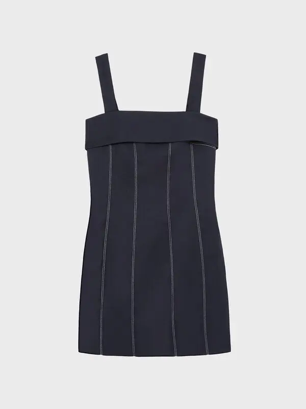 REISS Blue Contrast Stitch Structured Mini Dress