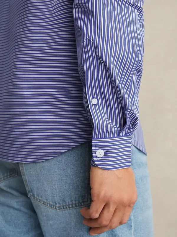 REISS Blue & White Cotton-poplin Stripe Twin-pocket Shirt