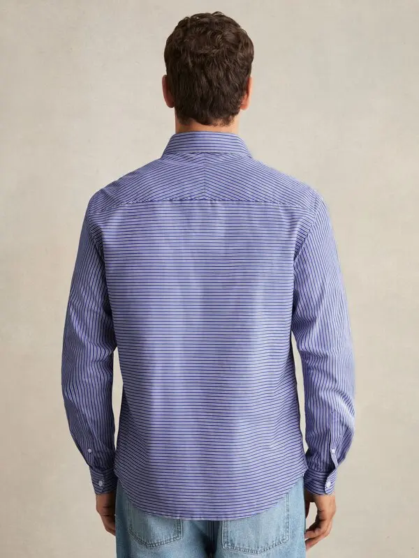 REISS Blue & White Cotton-poplin Stripe Twin-pocket Shirt
