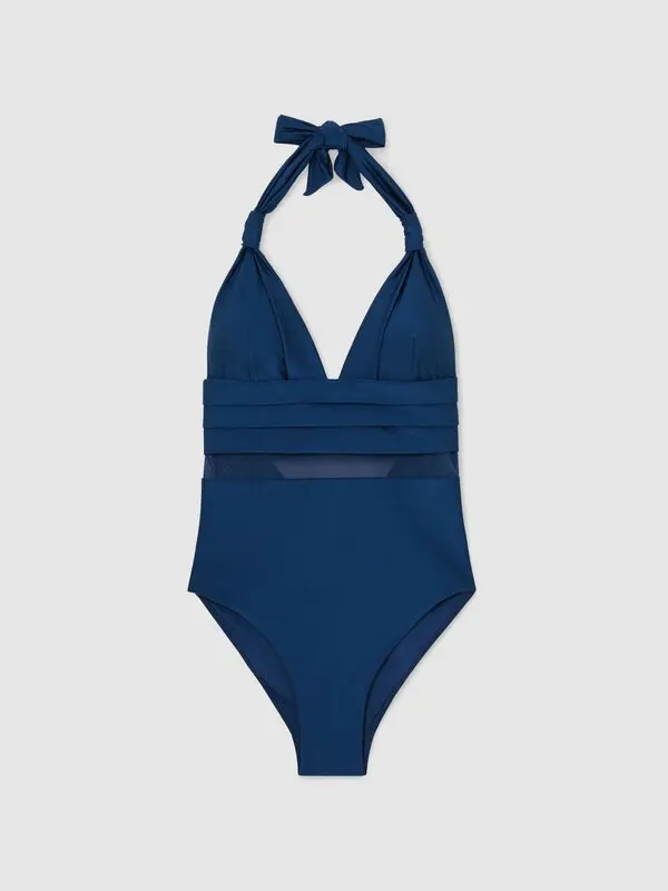 REISS Shimmer Mesh-insert Swimsuit