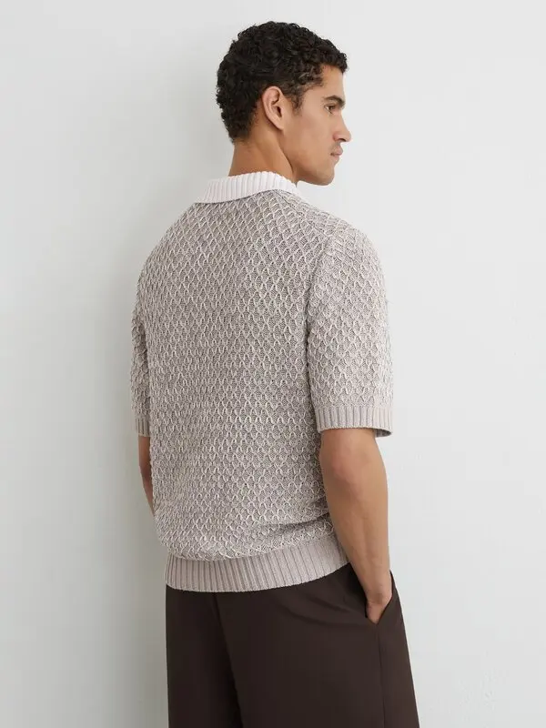 REISS Stitch-detail Open-collar Knit Polo Shirt