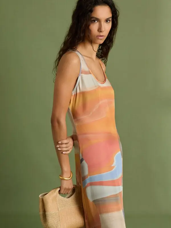 REISS Printed Sleeveless Slip Dress - Coral