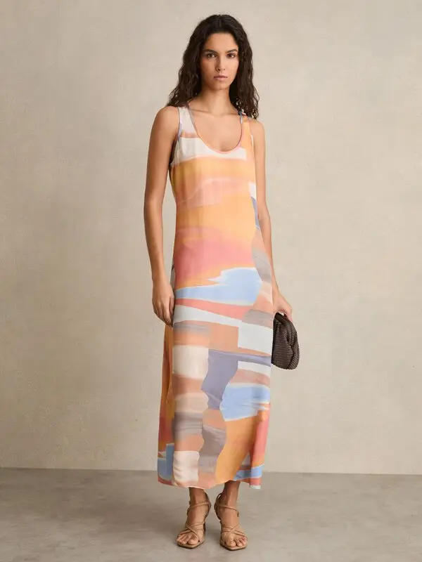 REISS Printed Sleeveless Slip Dress - Coral