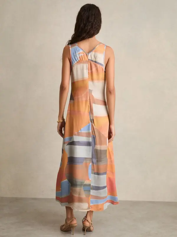 REISS Printed Sleeveless Slip Dress - Coral
