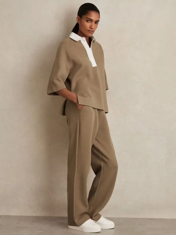 REISS Cotton-blend Interlock Wide-leg Joggers