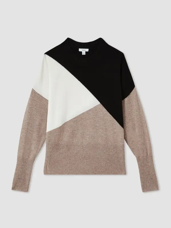 REISS Faye Colourblock Wool And Cashmere Blend Jumper