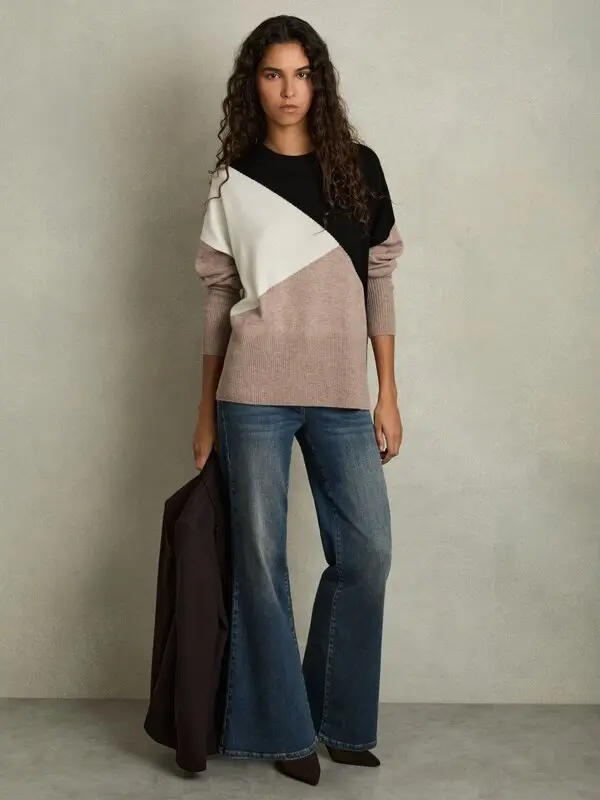 REISS Faye Colourblock Wool And Cashmere Blend Jumper