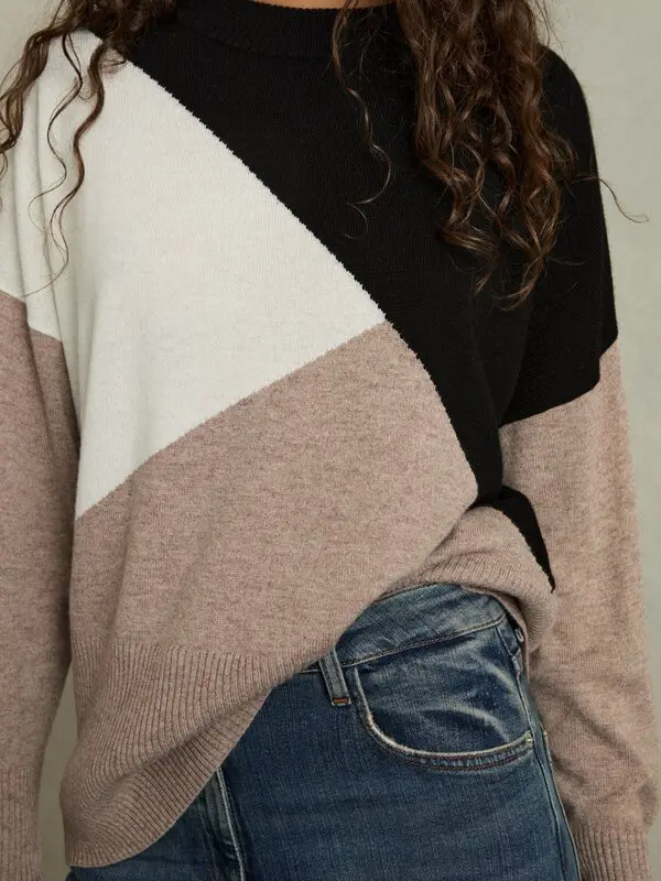 REISS Faye Colourblock Wool And Cashmere Blend Jumper