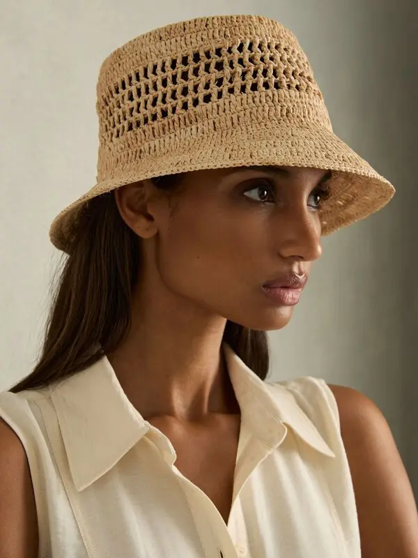 REISS Ramona Bucket Hat Straw Plain