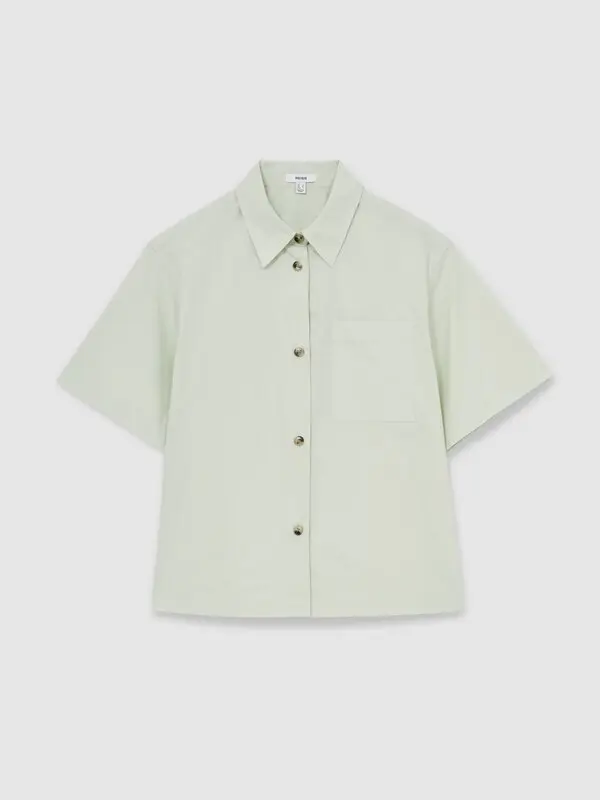 REISS Cotton Short Sleeve Shirt With Tortoiseshell-effect Buttons