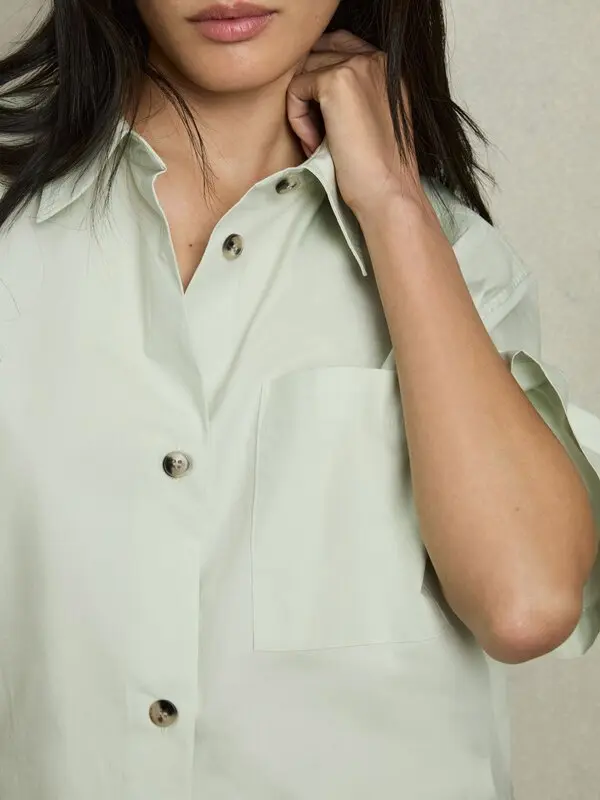 REISS Cotton Short Sleeve Shirt With Tortoiseshell-effect Buttons