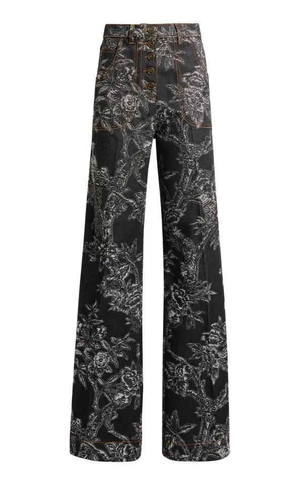 Etro Patterned Stretch-denim Flared Jeans