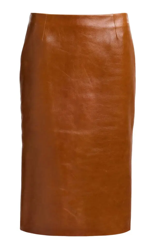 Elie Saab Mid-rise Leather Knee-length Skirt - Neutral