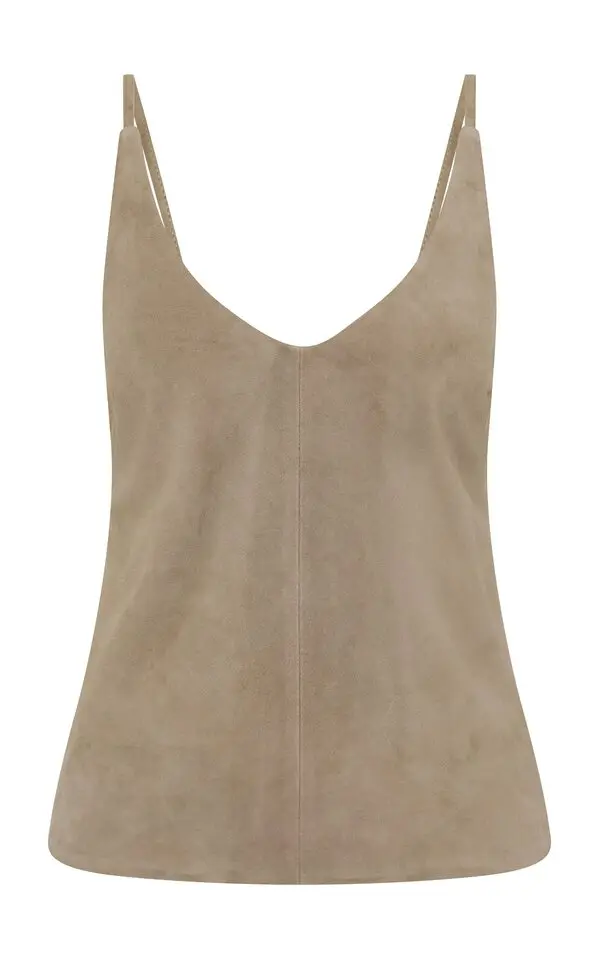 ST. AGNI Suede Low Back Tie Top - Neutral