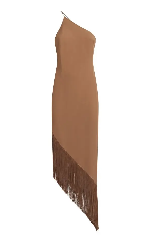 TALLER MARMO Antelope Fringed Crepe Cady Midi Dress - Tan