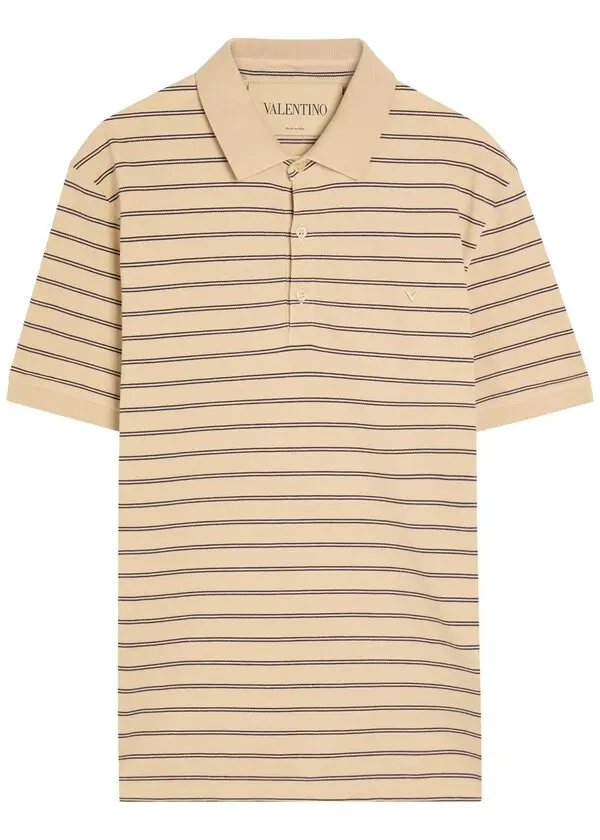 Valentino Garavani Striped Piqué Cotton Polo Shirt