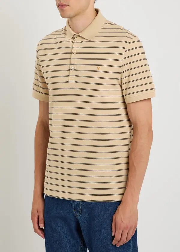 Valentino Garavani Striped Piqué Cotton Polo Shirt