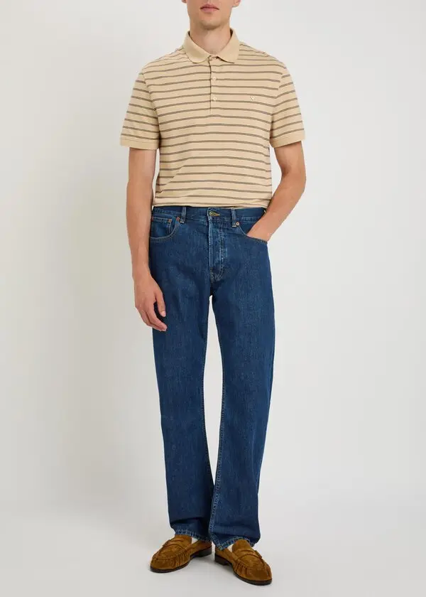 Valentino Garavani Striped Piqué Cotton Polo Shirt