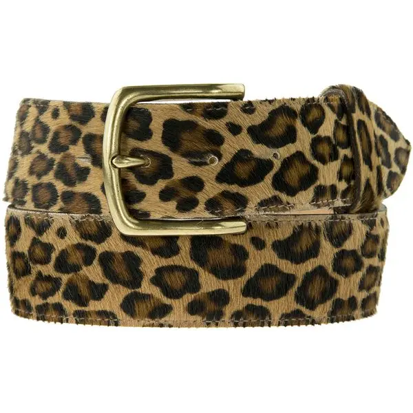 PEACHY BELTS LTD Leopard Cowhide Leather Belt With Brass Plain Buckle