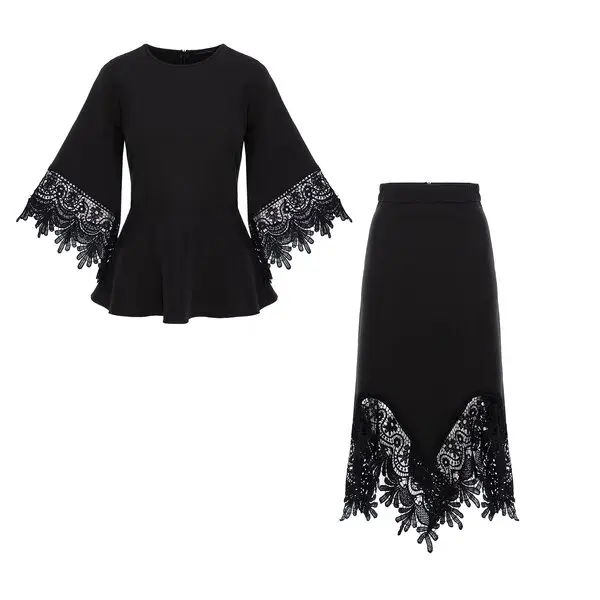 CONCEPT A TROIS Set: Top And Skirt With Lace Details