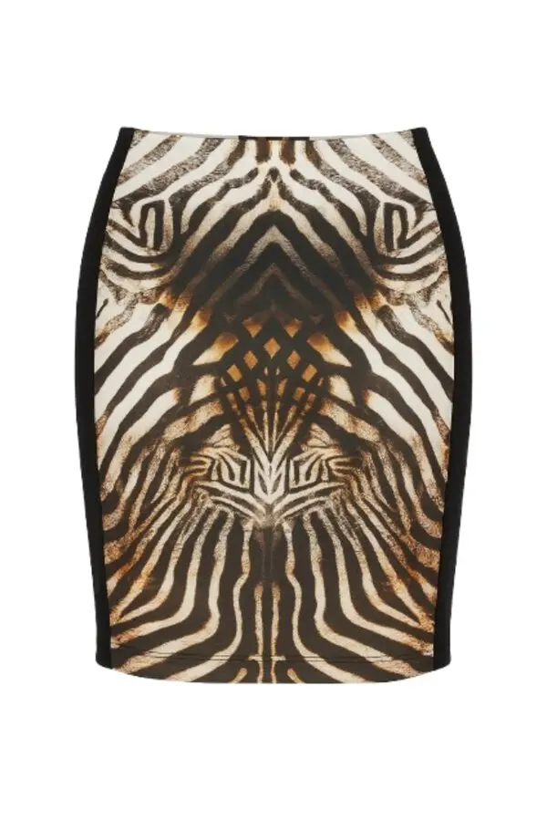 CONQUISTA Animal Print Pencil Skirt With Black Side Panels