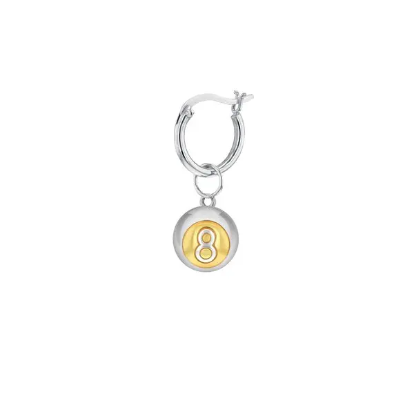 TRUE ROCKS Sterling And 18kt Gold Plated 8 Ball Mini Charm Hoop Earring - Silver