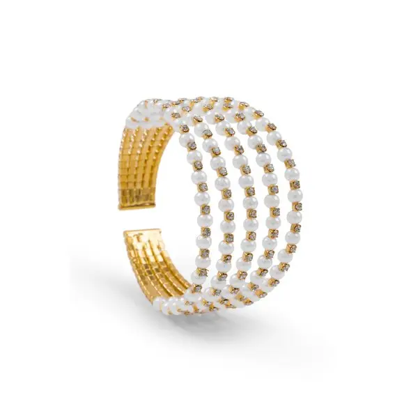 Saachi Beaded Pearl Cuff Bracelet - Gold