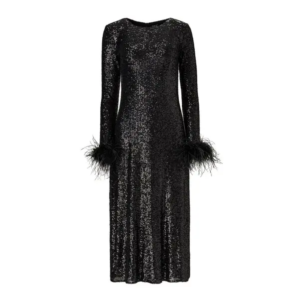 LITA COUTURE Open Back Sequin Dress With Feathers