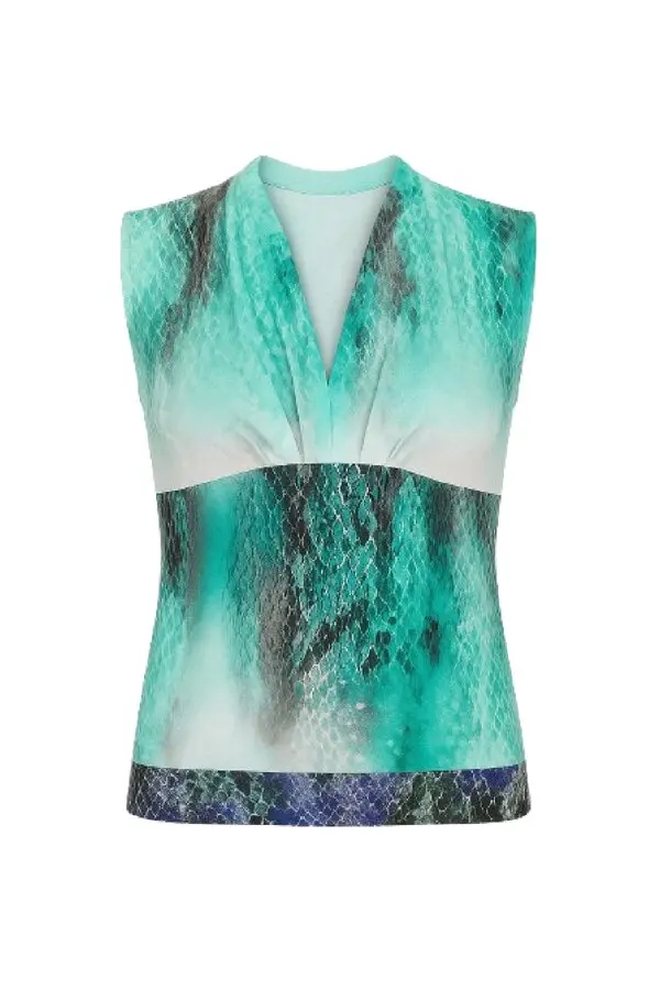 CONQUISTA Aqua Serpent Sleeveless V-neck Top