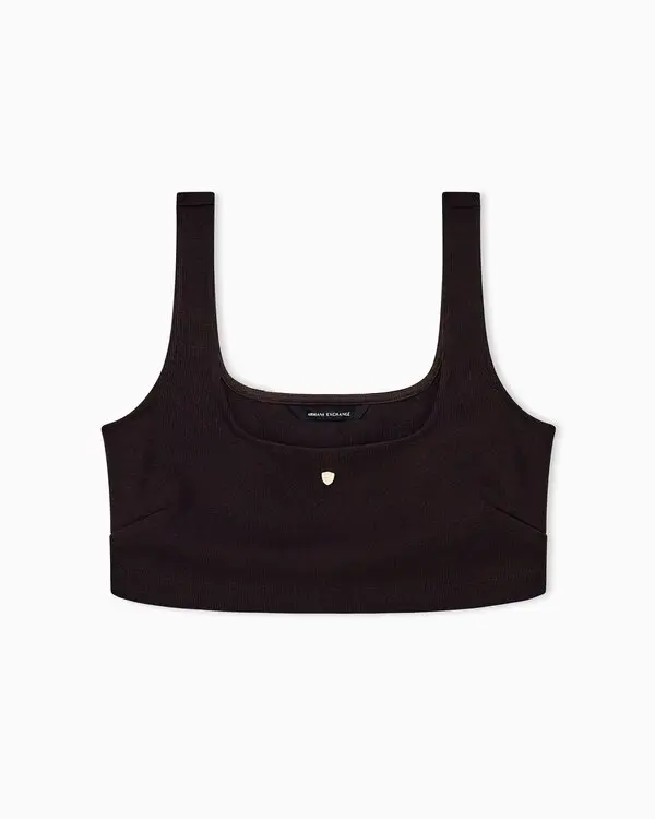 Armani Exchange Slim-fit Top In Recycled Heavy Rib Jersey - Brown