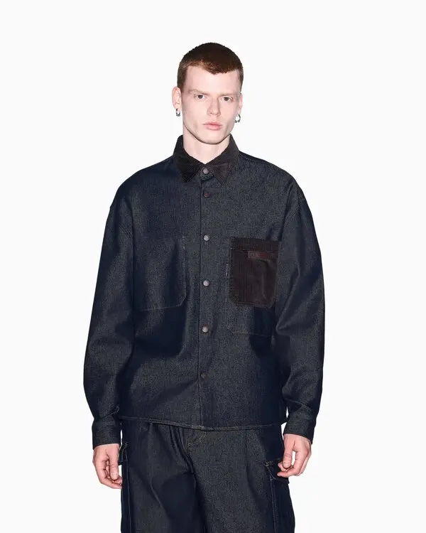 Armani Exchange Oversized Shirt In Stretch Cotton Denim