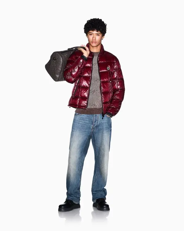 Armani Exchange Quilted Down Jacket With Stand Collar - Red